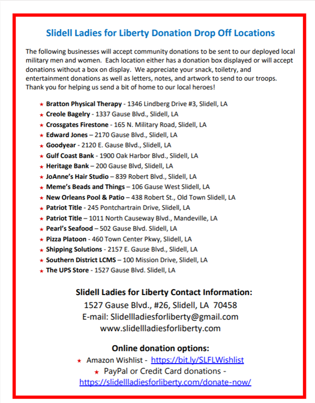 Donation Drop Off Locations | slidellladiesforliberty.com